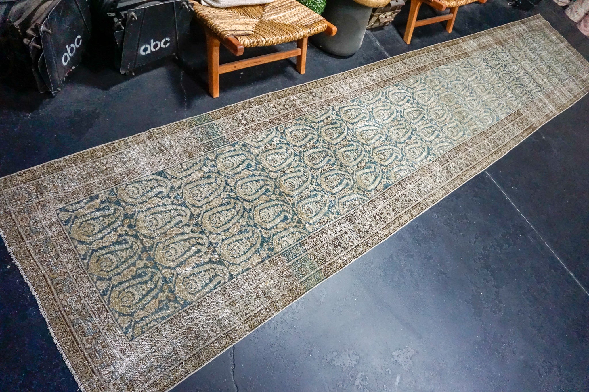 3’4 x 17’2 Classic Antique Long Runner Indigo Blue, Brown + Sage SB ...