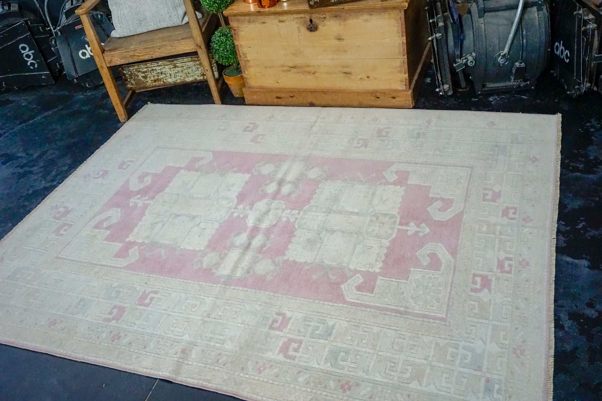 5’2” x 6’9 Vintage Turkish Milas Carpet Pink, Baby Blue and Cream ...
