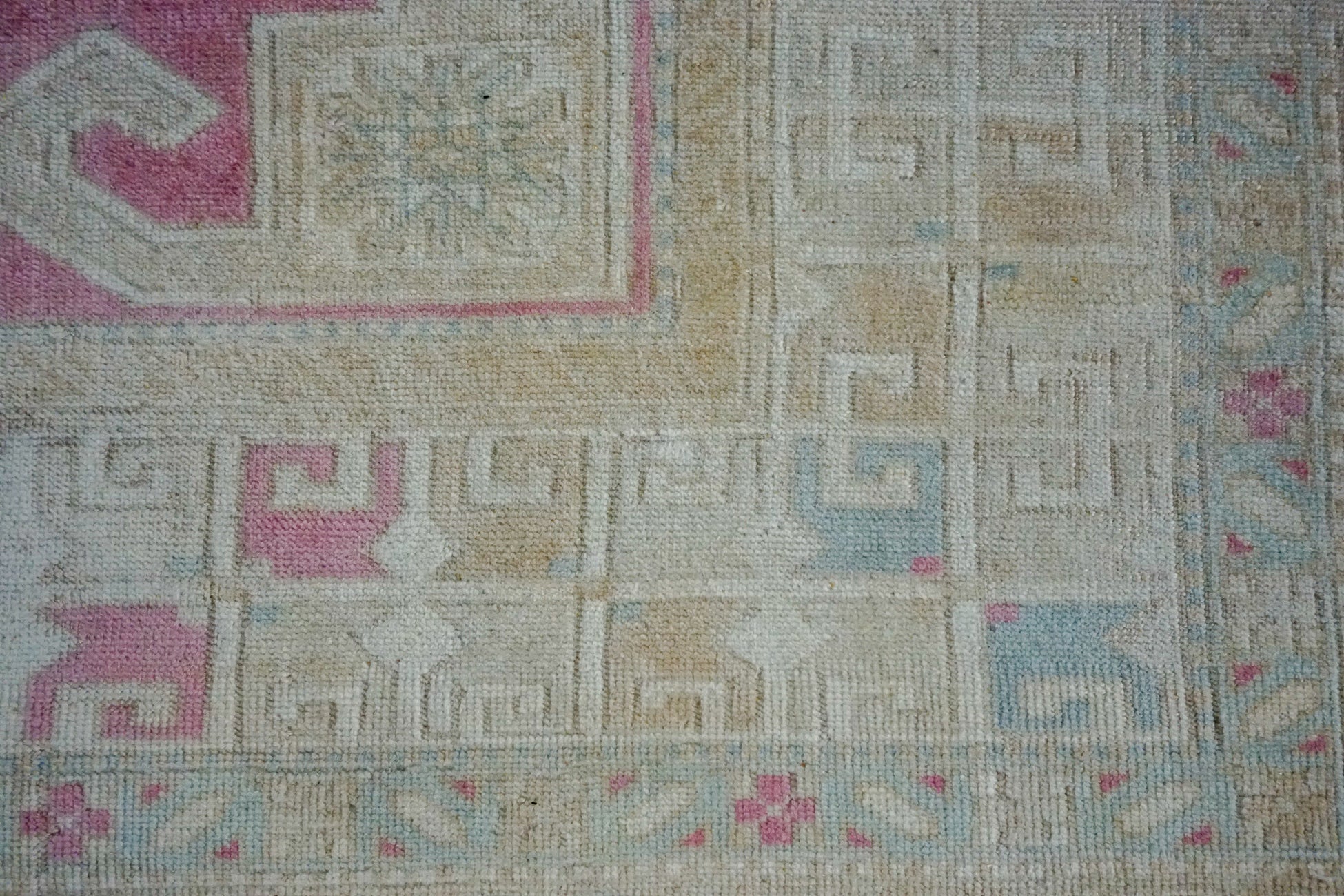 5’2” x 6’9 Vintage Turkish Milas Carpet Pink, Baby Blue and Cream ...