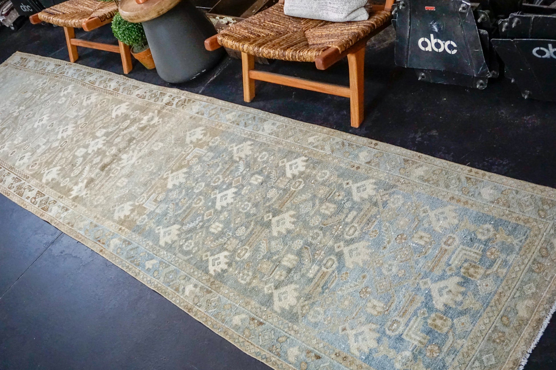 3’ x 13’ Classic Vintage Runner Muted Blue, Brown & Cream SB – Linda's Barn