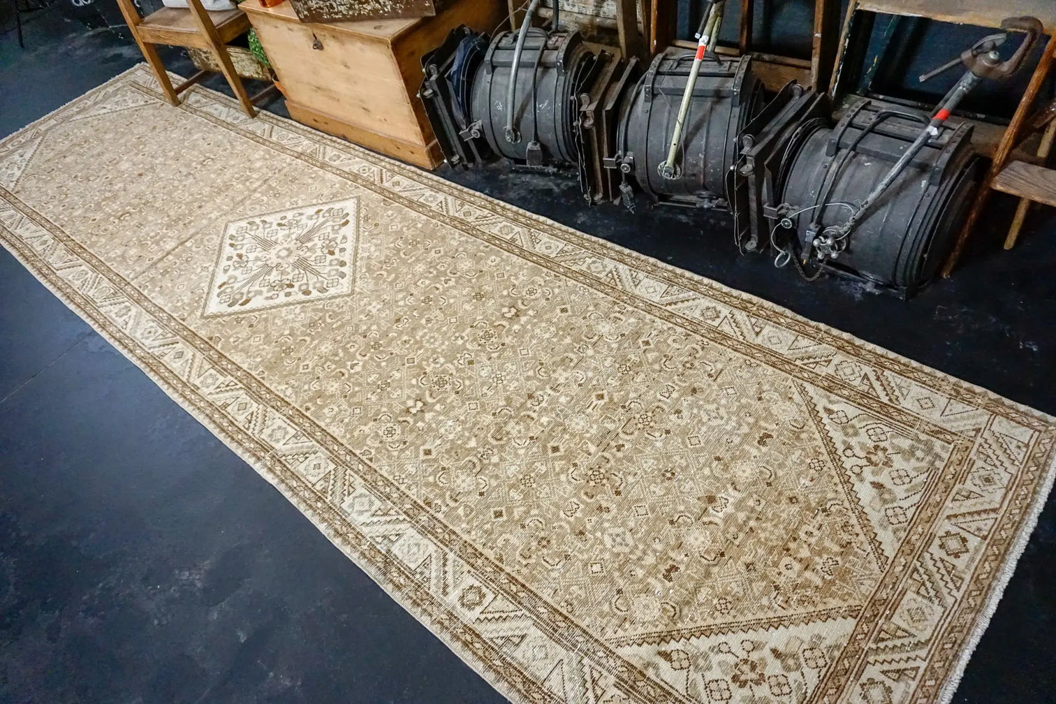 3’10 x 14’ Persian Hamadan Runner Beige, Brown and Olive Green '3027 ...