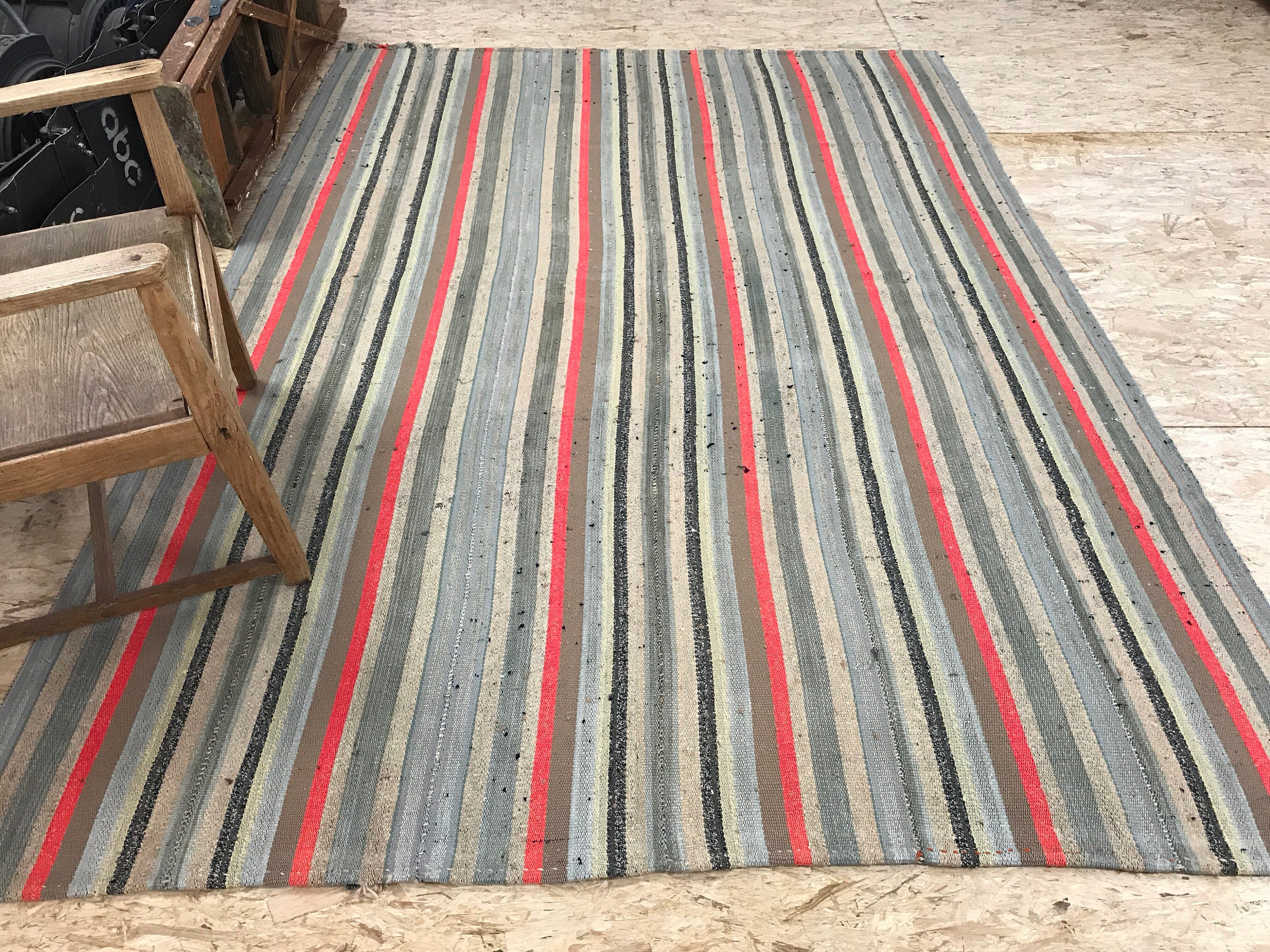 6x9 MCM Kilim Gray & Orange Striped Rug – Linda's Barn